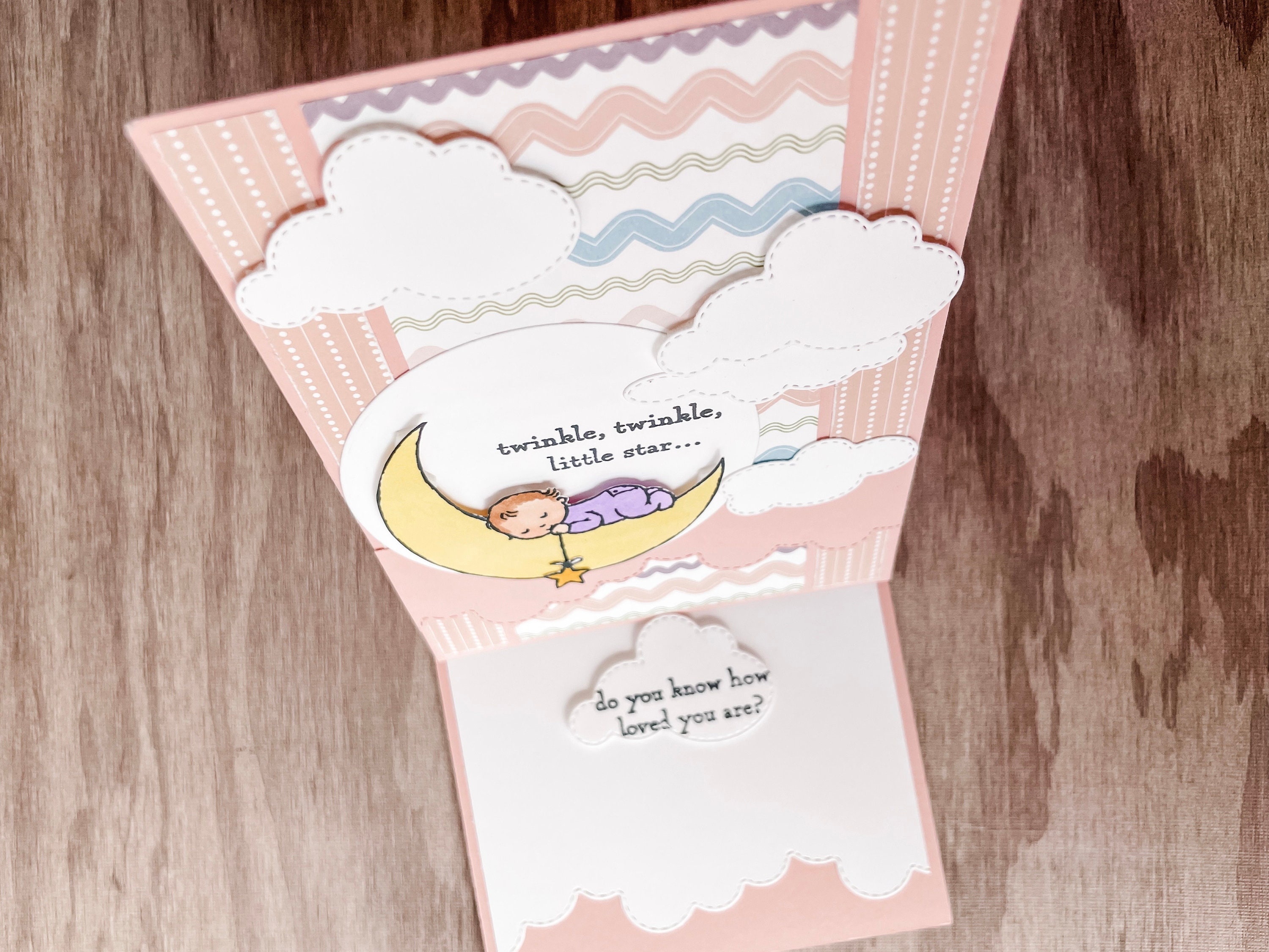 Baby Card Girl - Baby Moon - Twinkle Twinkle - Star - Clouds - Handmade ...