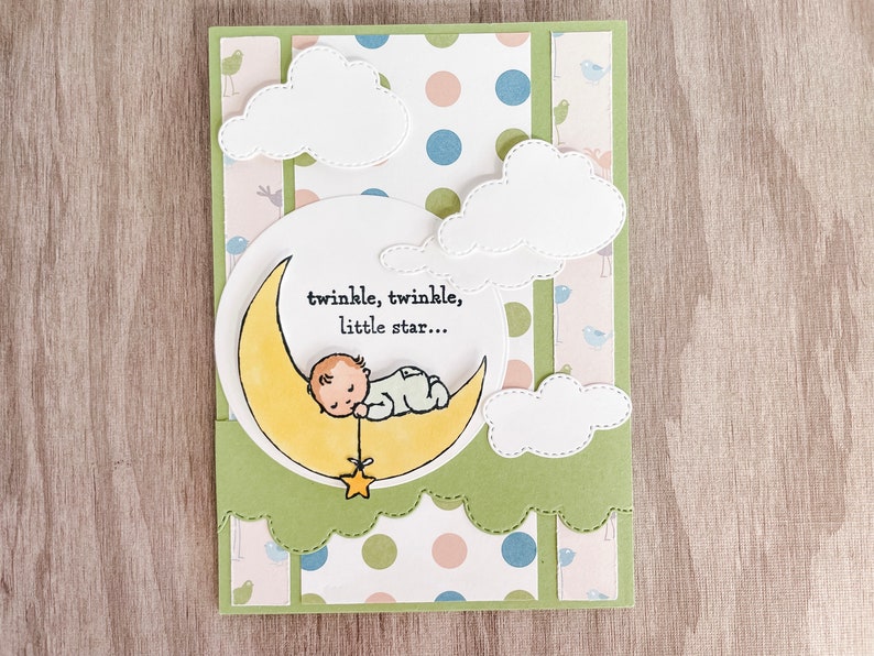 Baby Card Congratulations Baby Moon Twinkle Twinkle Star Clouds ...