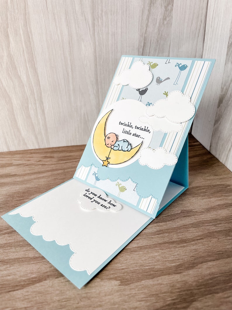 Baby Card Boy - Baby Moon - Twinkle Twinkle - Star - Clouds - Handmade ...