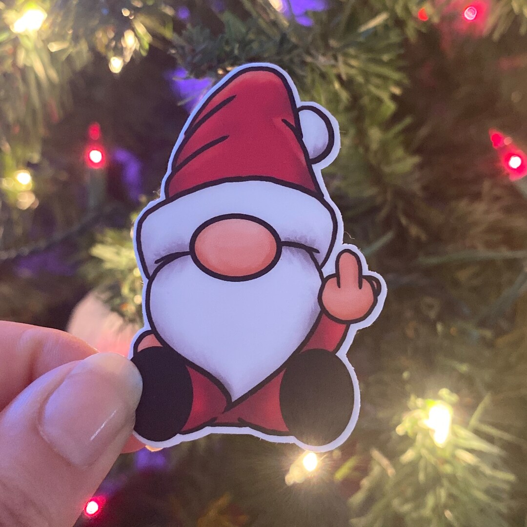 Santa Middle Finger Cute Funny Vinyl Sticker Waterproof, Water Bottle ...