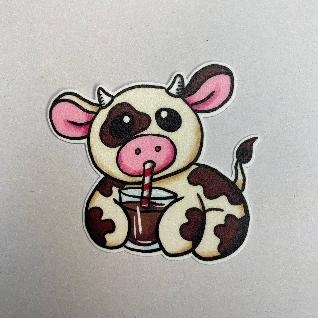 Cute Chocolate Milk, Milkshake Cow Vinyl Sticker | Waterproof, Water ...