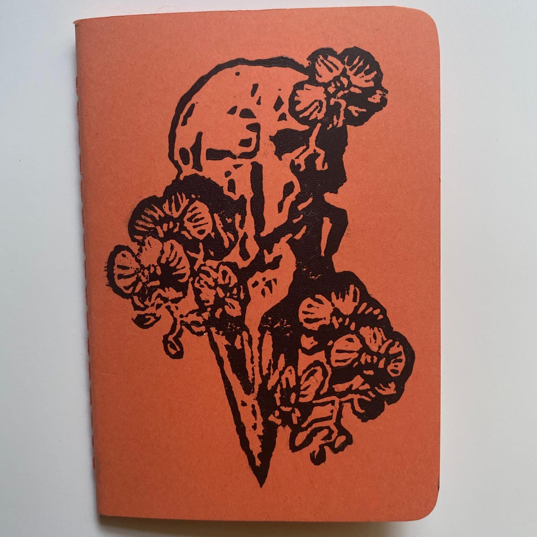 Bird Skull Orchid Handprinted Notebook- Rust Orange | Lino Print ...