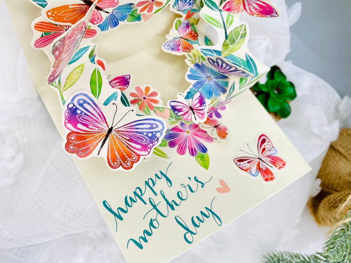 Butterfly Wreath Pop Up Card Mothers Day 3D Card Pop up | Etsy