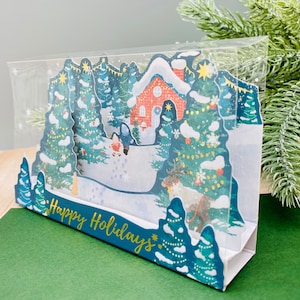 Snowy Christmas, 3D Pop up Christmas Card, Gold Foil Card, Merry ...