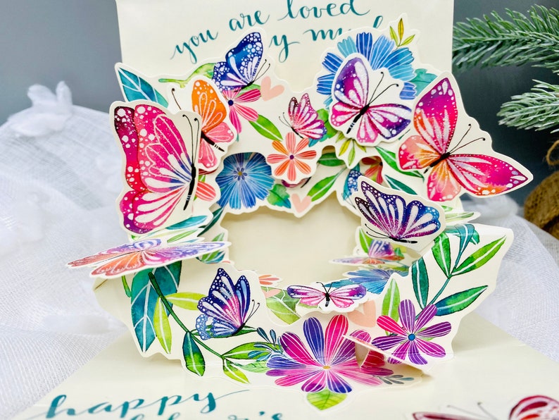 Butterfly Wreath Pop up Card Mothers Day 3D Card Pop up - Etsy