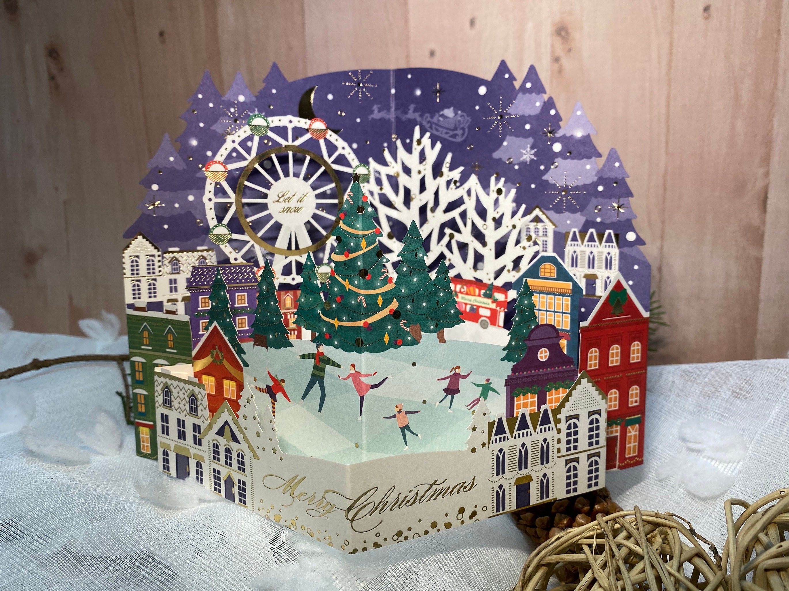3D Pop up Christmas Card, Christmas Skiing, Snowy Christmas, Blue ...