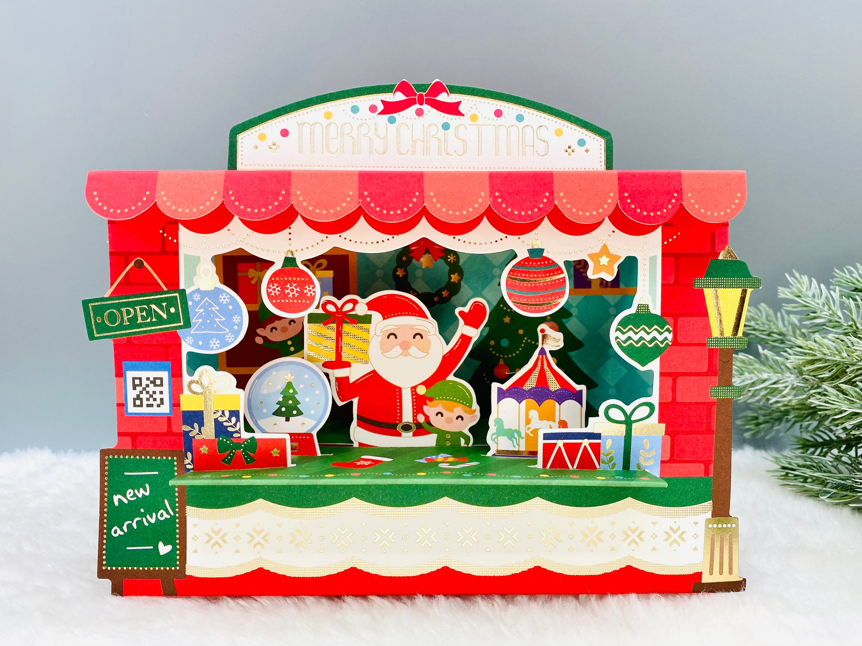 Christmas Toy Store, 3D Christmas Pop up Card, Gold Foil Card, Merry ...