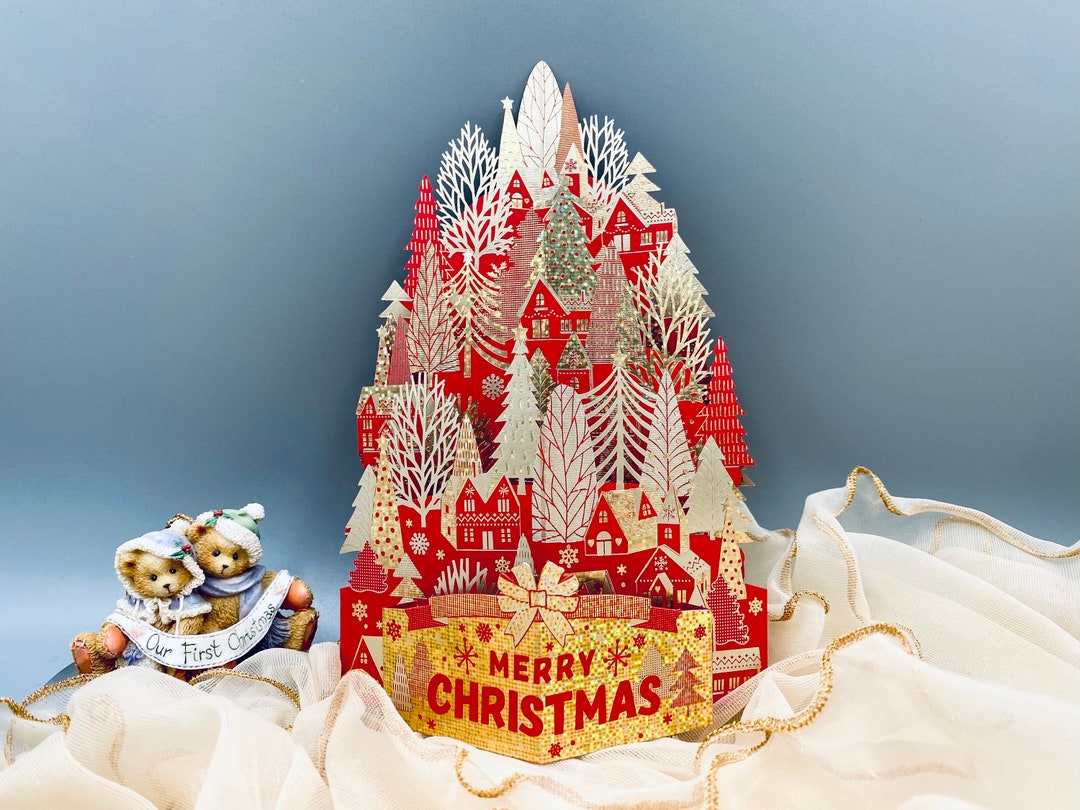 3D Pop up Christmas Card, Holiday Card, Laser Gold Foil Card, Luxurious ...