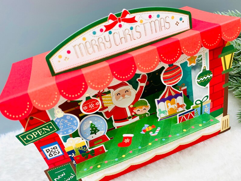 Christmas Toy Store, 3D Christmas Pop up Card, Gold Foil Card, Merry ...