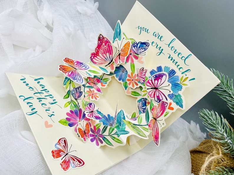 Butterfly Wreath Pop up Card Mothers Day 3D Card Pop up - Etsy