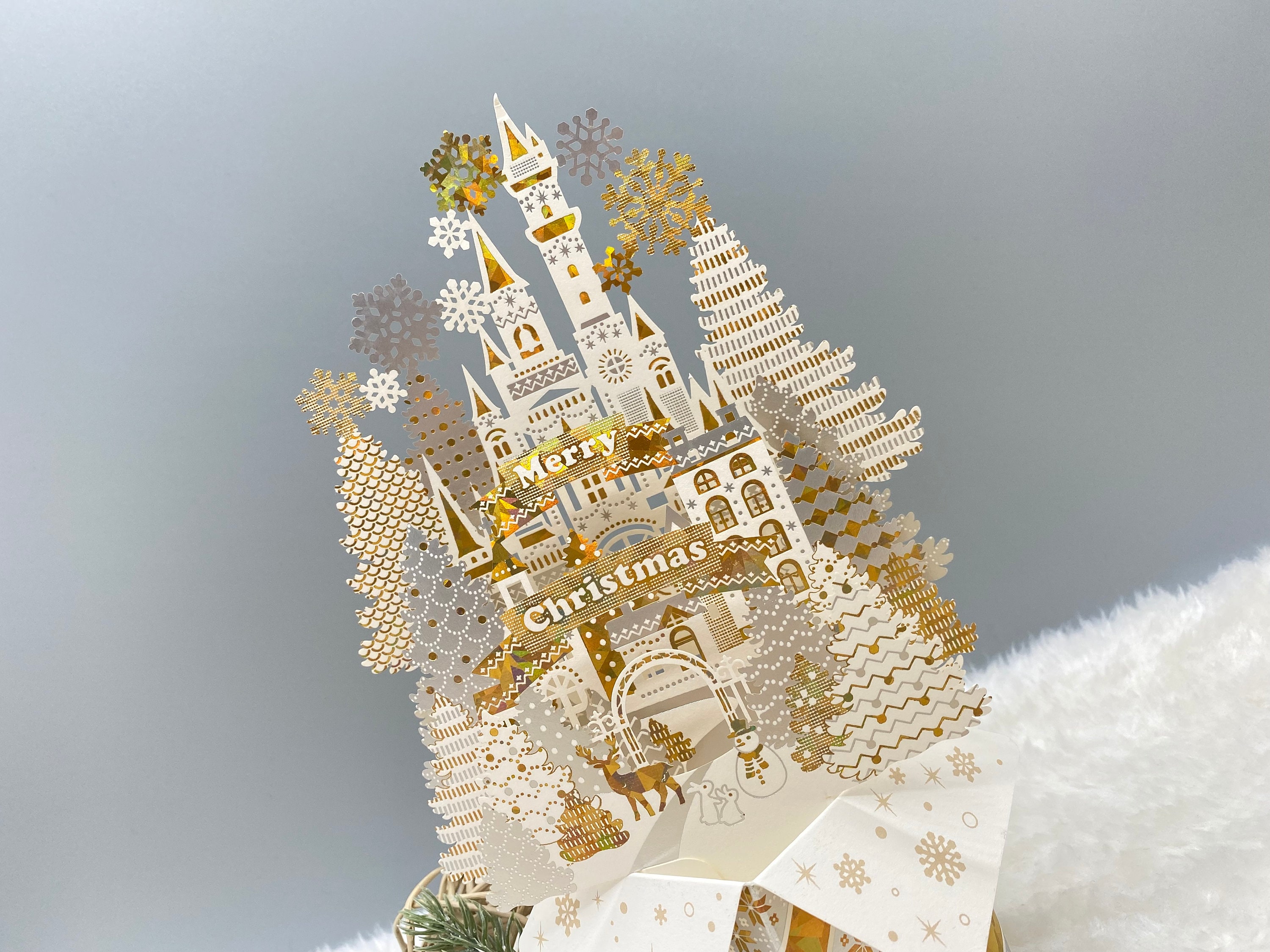3D Pop up Christmas Card, Holiday Card, Laser Gold Foil Card, Luxurious ...