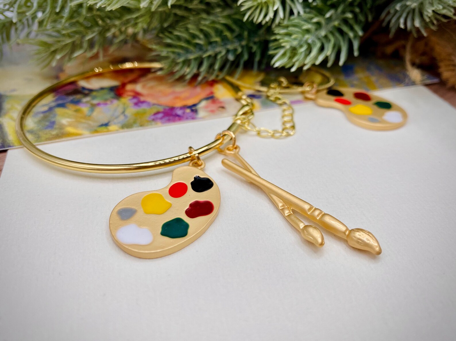 Enamel Charm, Paintbrush Charm & Paint Pallet Charm, Earring Pendant ...