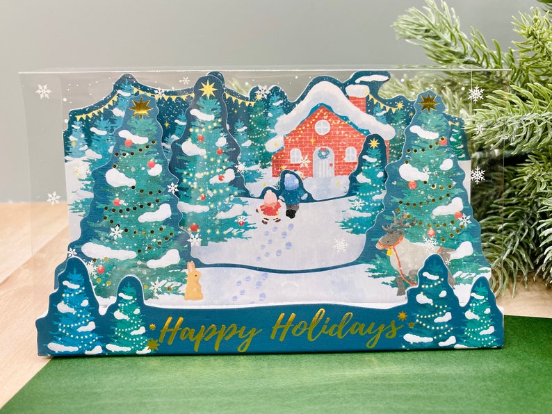 Snowy Christmas 3D Pop up Christmas Card Gold Foil Card - Etsy