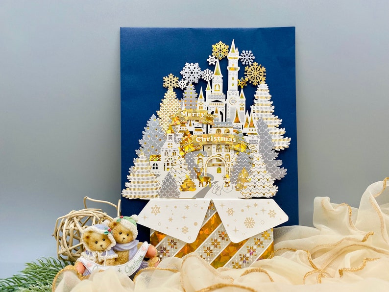 3D Pop up Christmas Card, Holiday Card, Laser Gold Foil Card, Luxurious ...