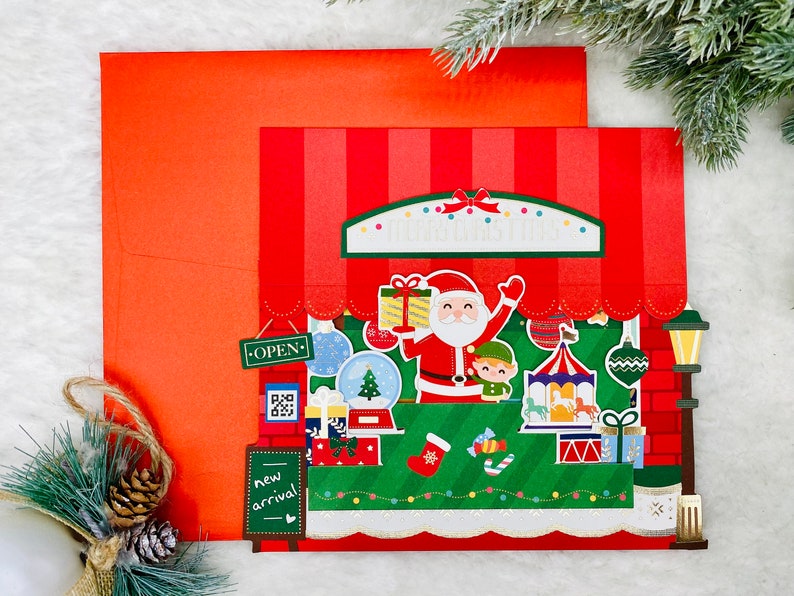 Christmas Toy Store, 3D Christmas Pop up Card, Gold Foil Card, Merry ...
