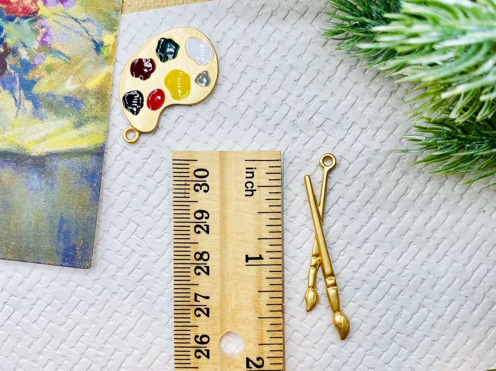 Enamel Charm, Paintbrush Charm & Paint Pallet Charm, Earring Pendant ...
