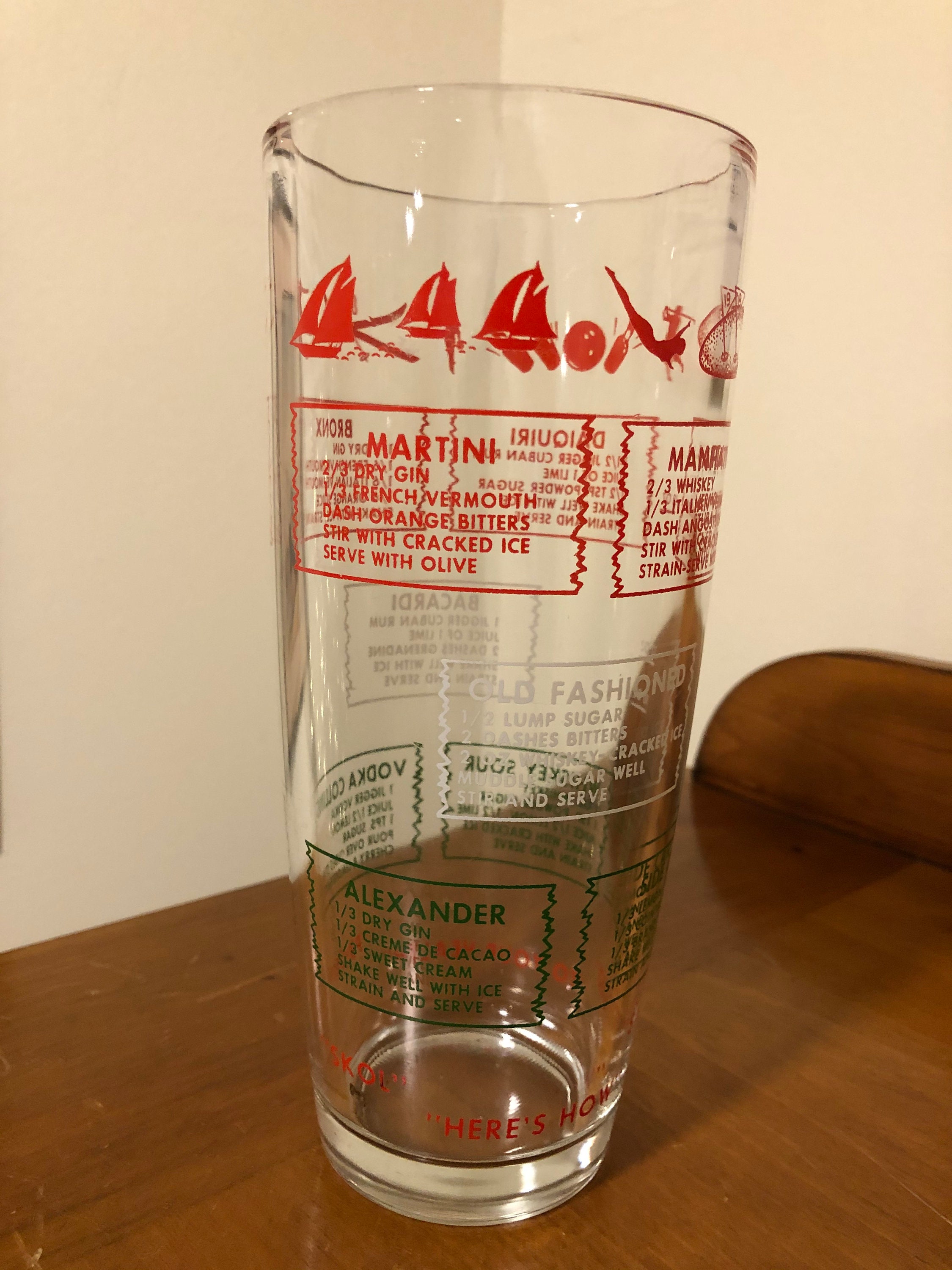 Vintage bartender glass with recipes | Etsy