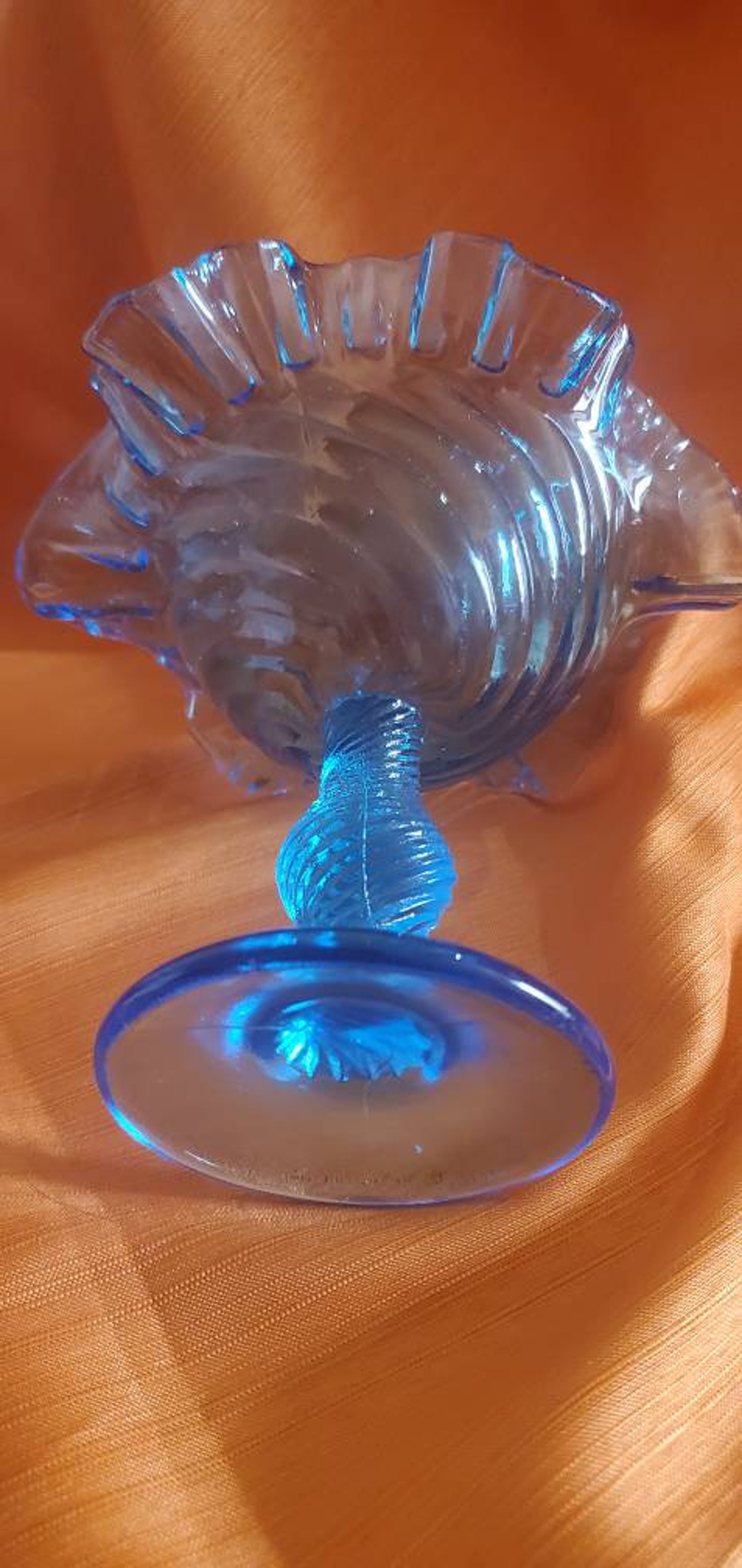 Fenton Blue Glass Compote Candy Dish. Ruffled edge footed | Etsy