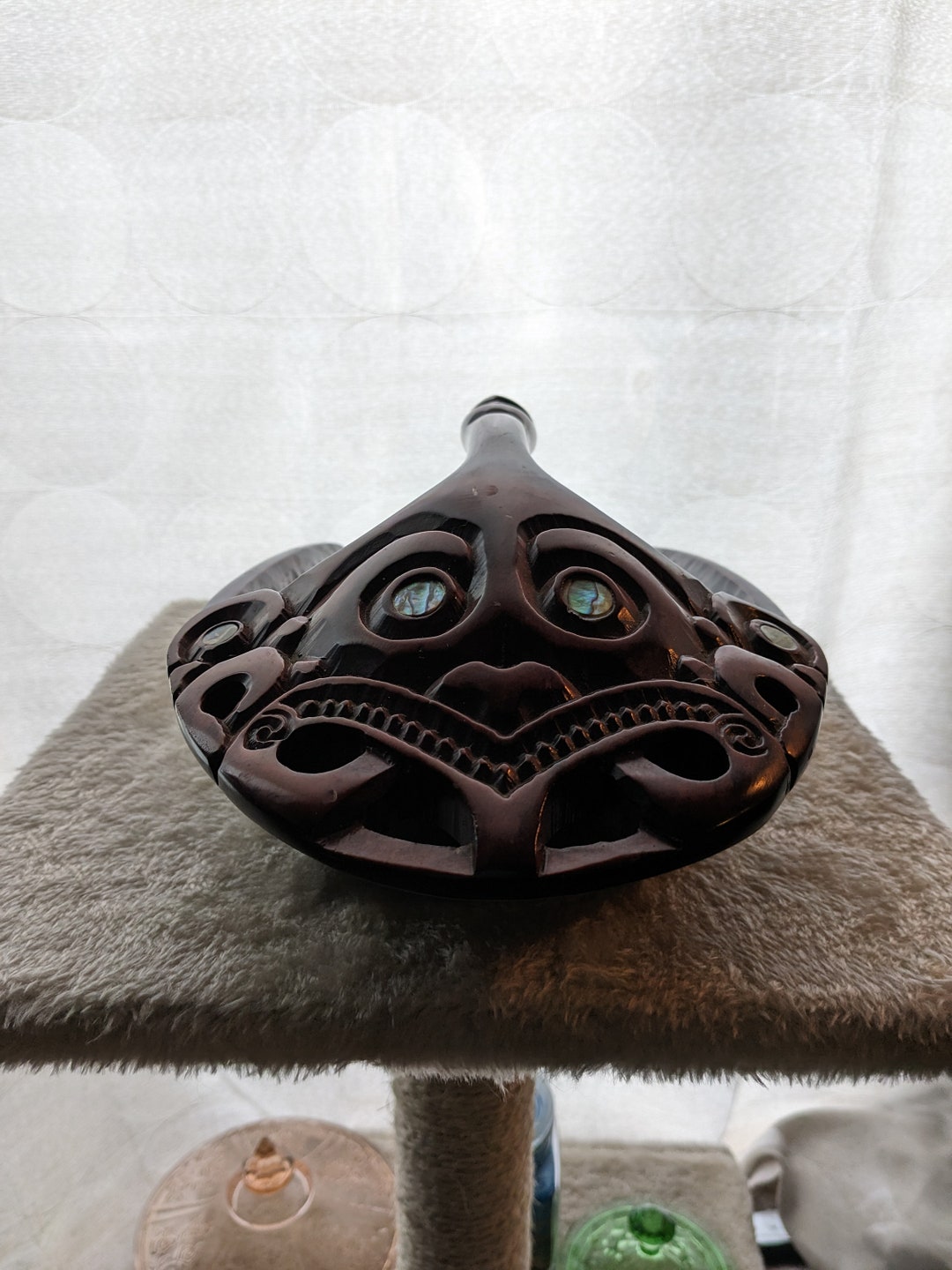 New Zealand Maori Baler for Canoe. Hand Carved Paua Shell Eyes. Solid ...