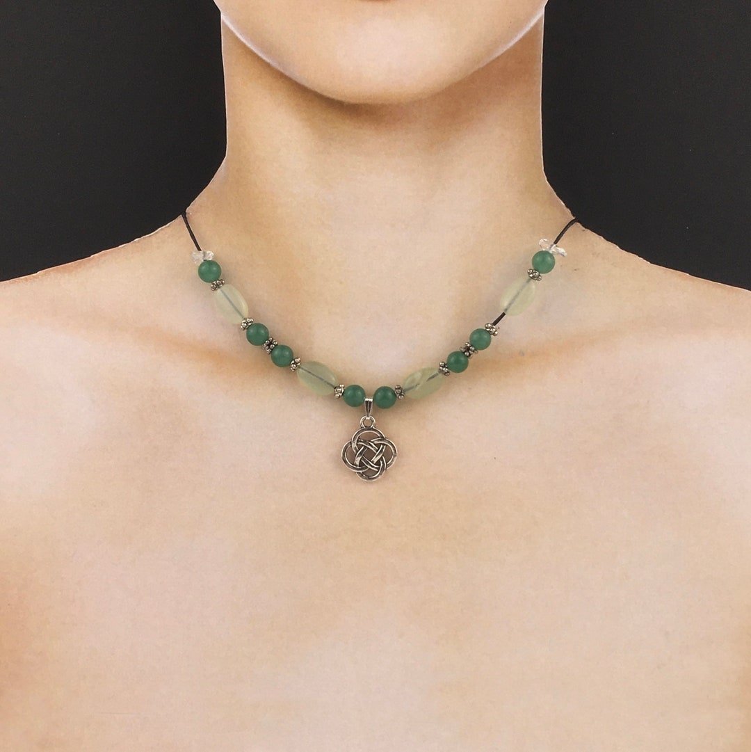 Jade Celtic Beaded Necklace, Irish Knot Necklace, Celtic Charm Necklace ...