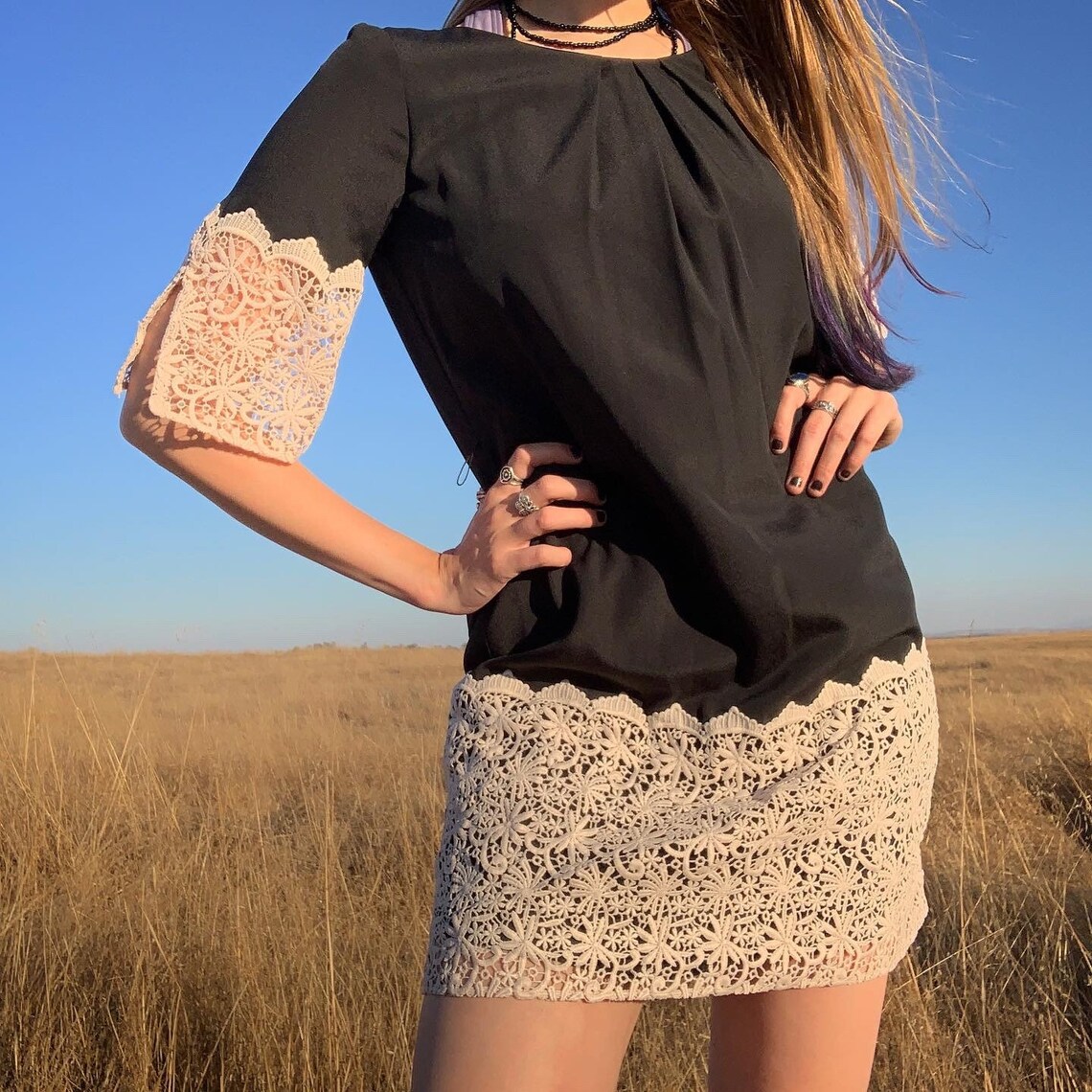 Gianni Bini Dress With Cream Crochet Lace - Etsy