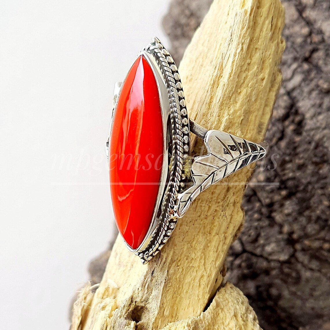Coral Ring | Coral Stone Ring | Art Deco Rings | Red Stone Ring ...