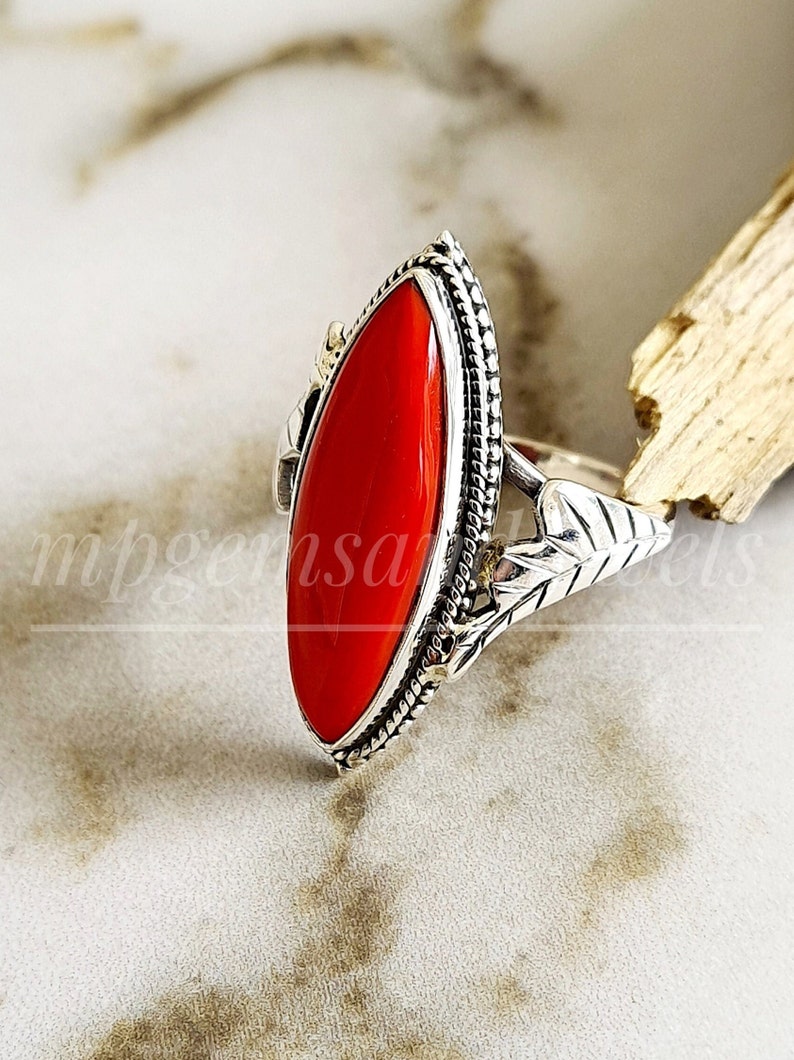 Coral Ring | Coral Stone Ring | Art Deco Rings | Red Stone Ring ...