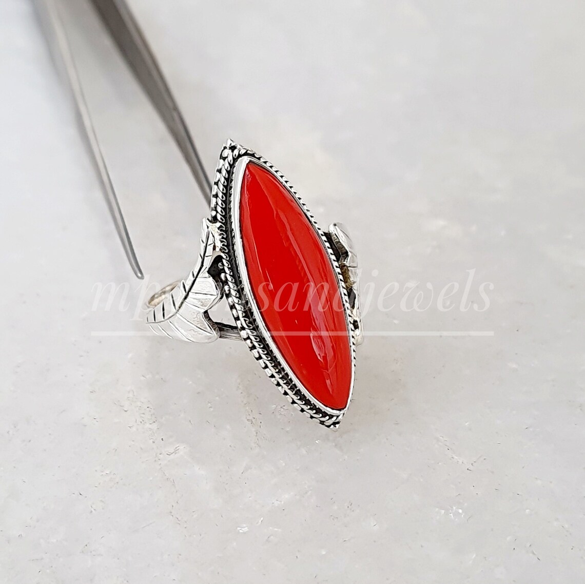 Coral Ring | Coral Stone Ring | Art Deco Rings | Red Stone Ring ...