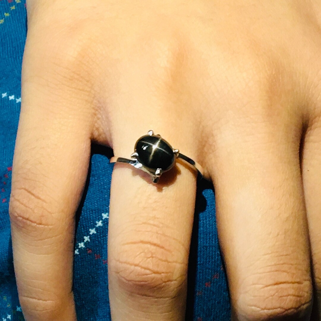 Natural Black Star Sapphire Ring ,rainbow Moonstne,amethyst Ring,925 Sterling Silver Handmade ...