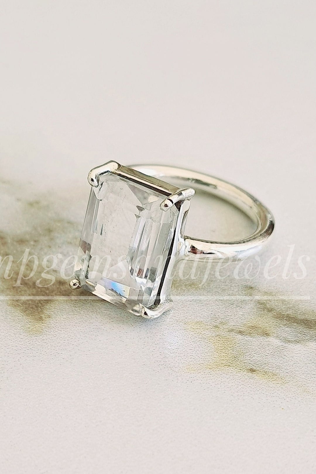 White Topaz Silver Ring *925 Sterling Silver Ring *emerald Cut Ring ...