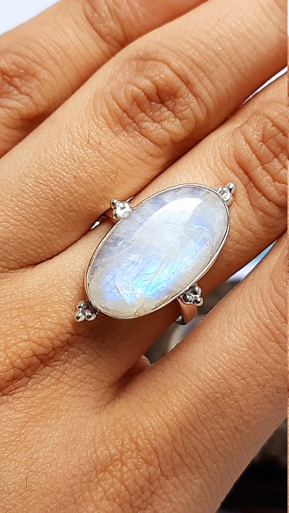 Rainbow Moonstone Ring natural Rainbow Moonstone 925 Sterling Silver Handmade Ring Boho Ring silver Jewelry natural Stone Ring huge Ring Etsy