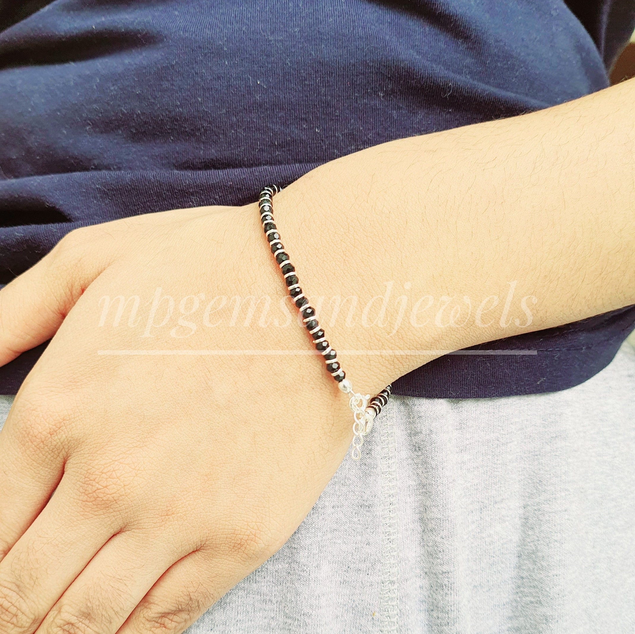 925 Sterling Silver Ankle&hand Bracelet-black Beaded - Etsy UK