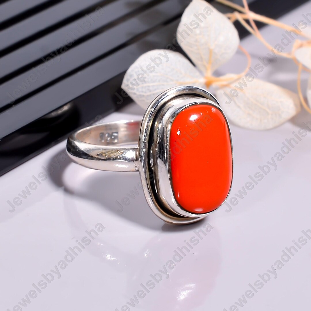 Coral Ring*vintage Art Deco Statement Ring*925 Sterling Silver Ring ...
