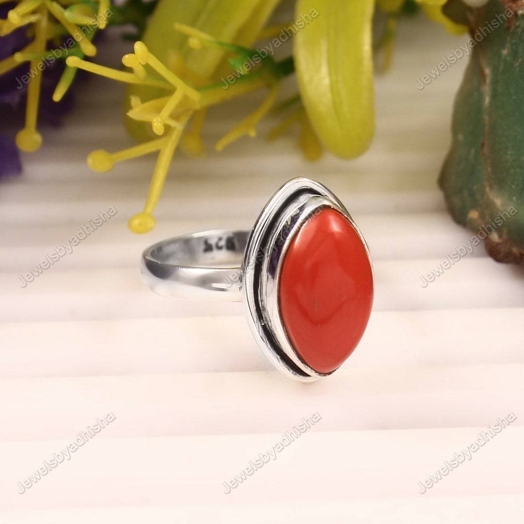 Natural Coral Ring*925 Sterling Silver Ring*vintage Rings*coral Silver ...