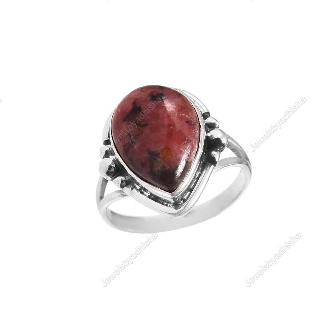 Natural Rhodonite Ring*pear Pink Gemstone Ring*925 Sterling Silver Ring ...