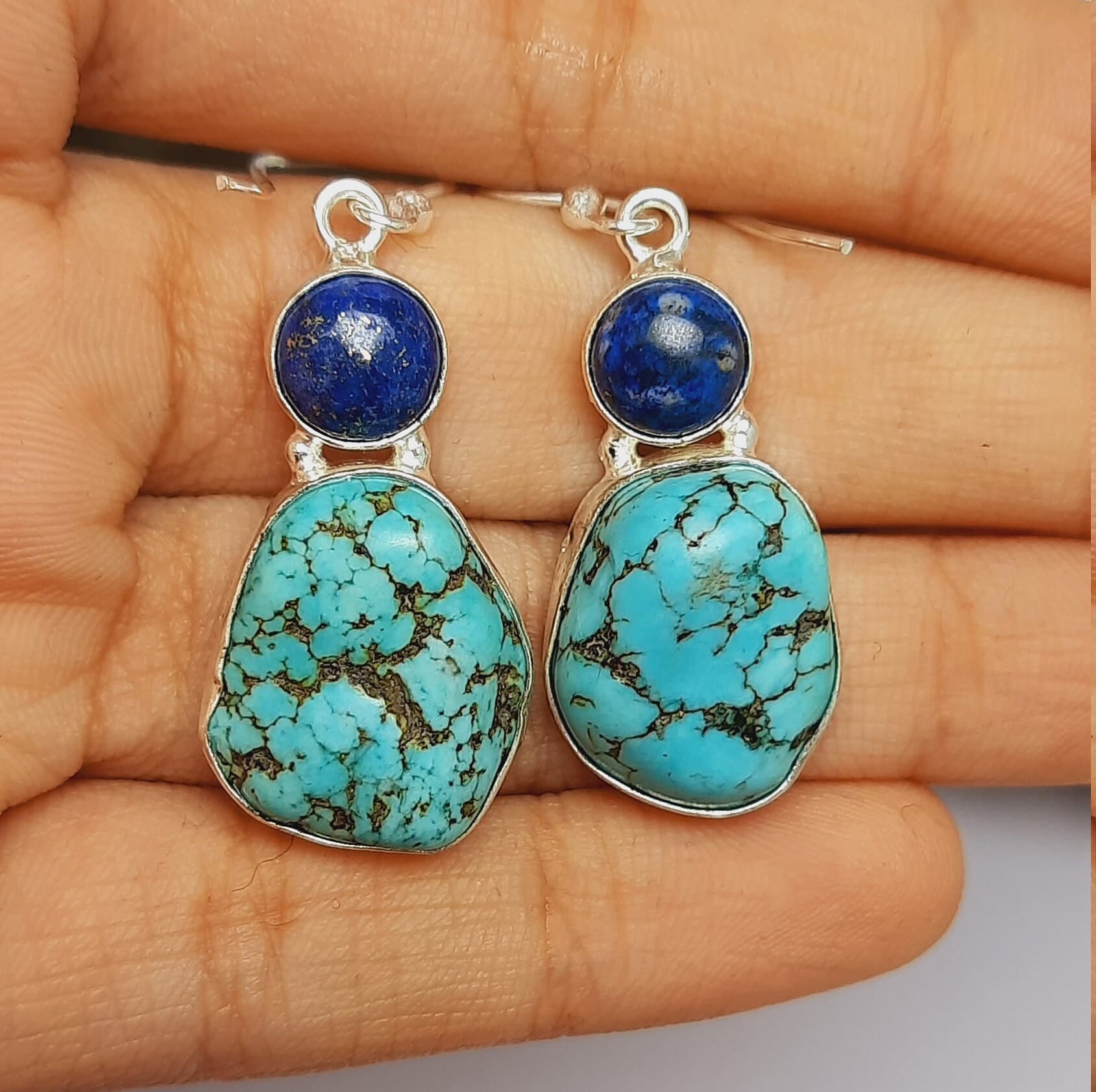 Tibetan Turquoisenatural Lapis Lazuli 925 Sterling Silver - Etsy