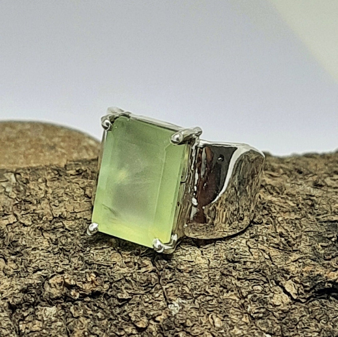 Prehnite Ring 925 Sterling Silver Rings Rectangle Prehnite Ring men's ...