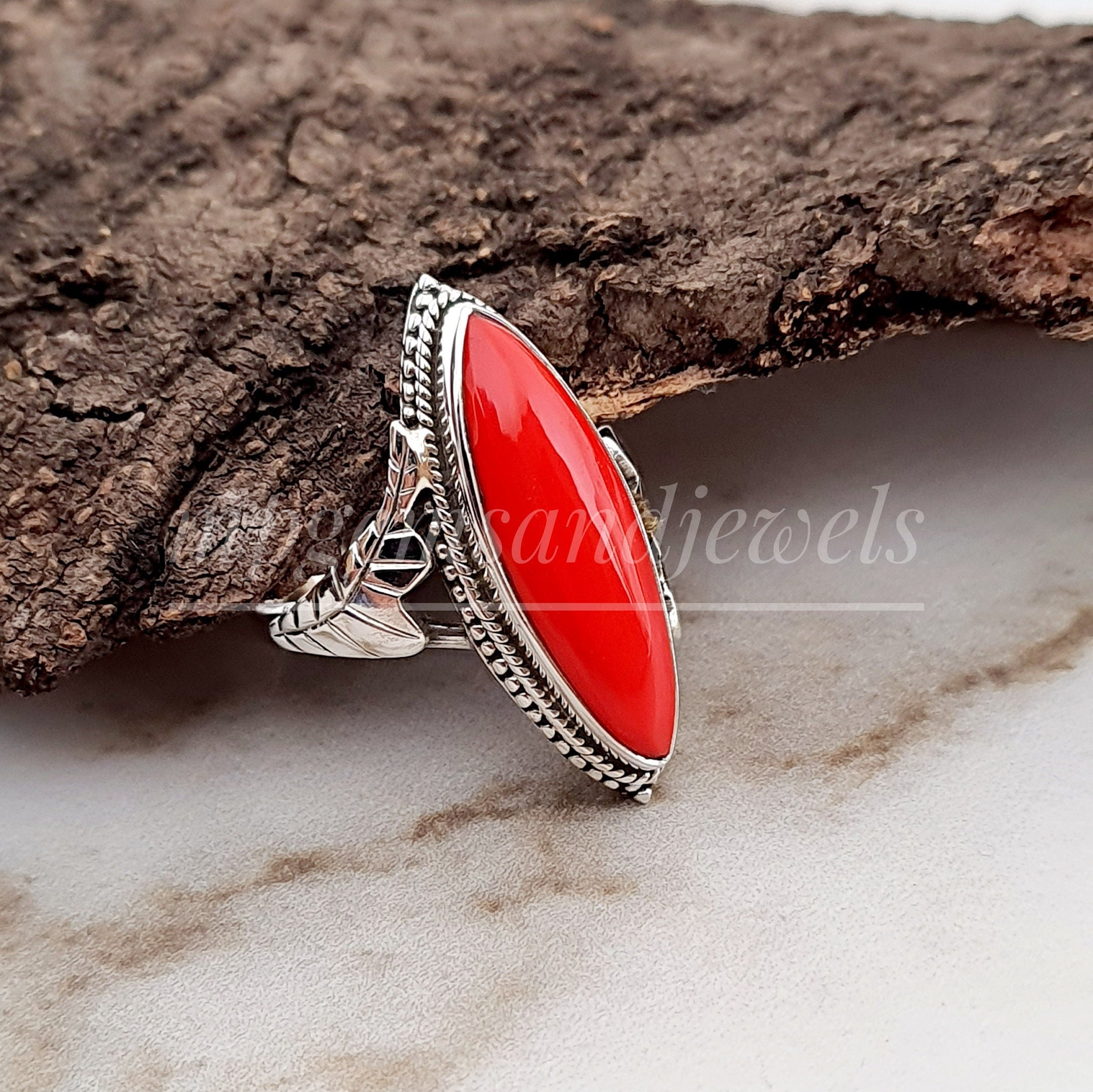 Coral Ring | Coral Stone Ring | Art Deco Rings | Red Stone Ring ...