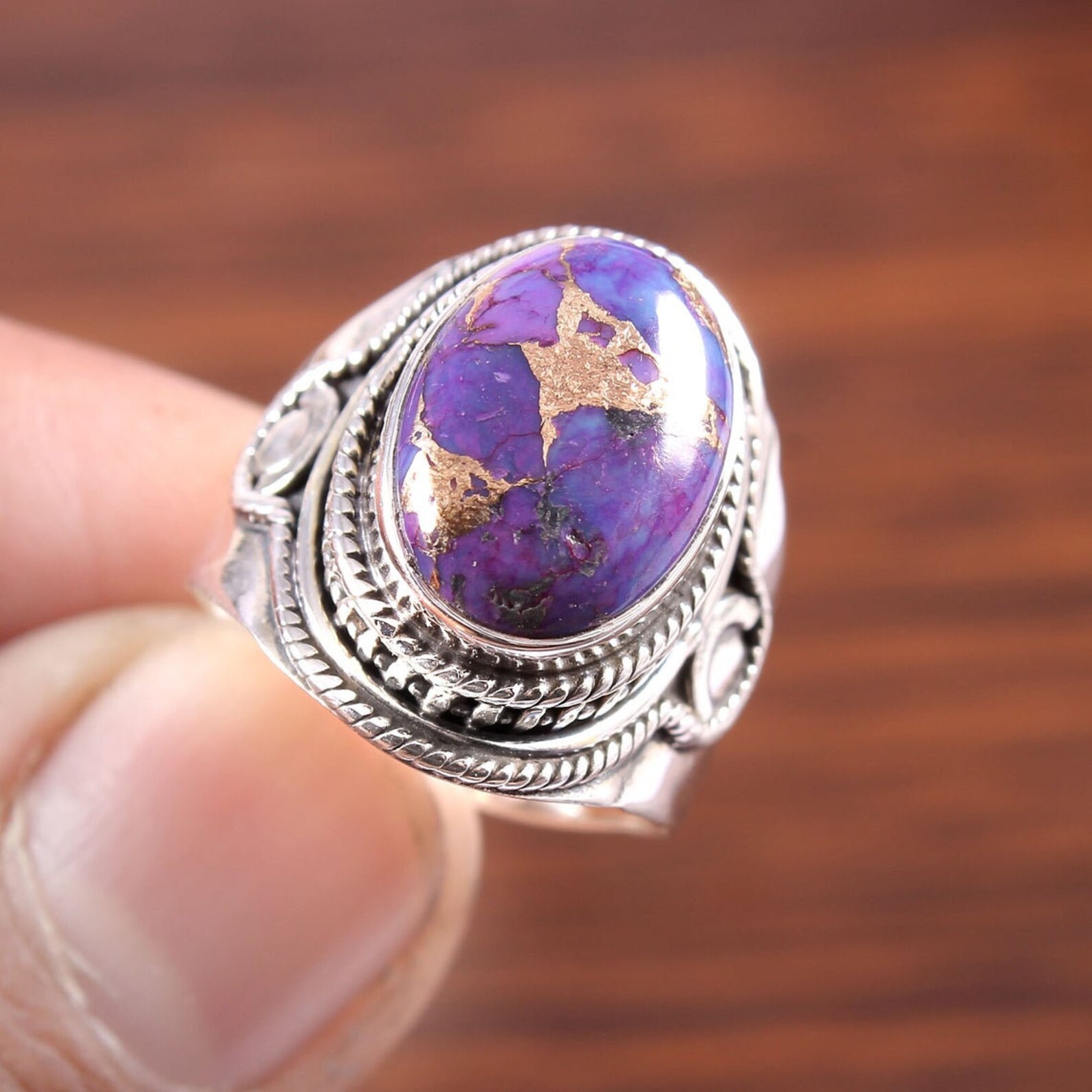 Prehnite Ring/purple Turquoise Ring 925 Sterling Silver Ring - Etsy