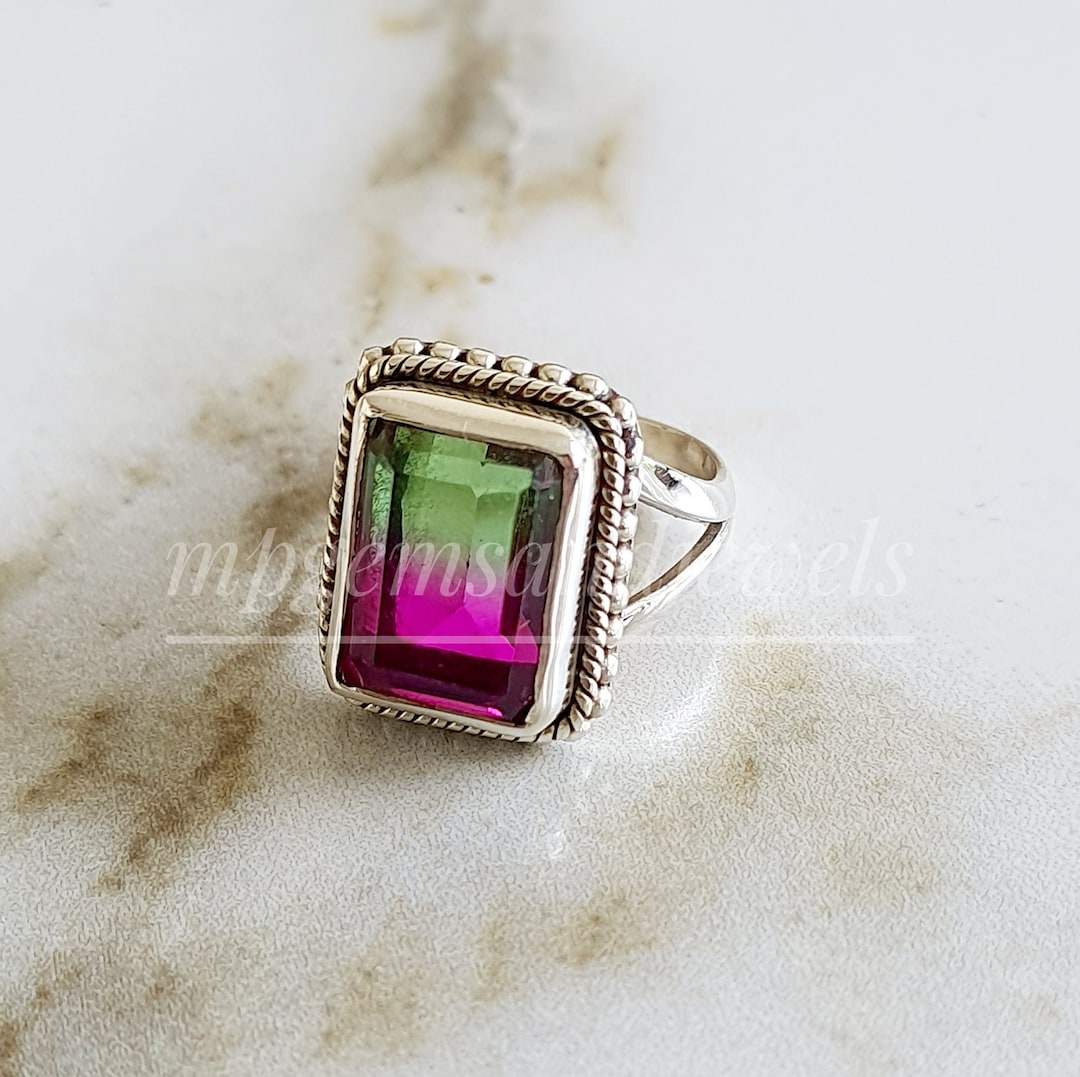 Natural Watermelon Tourmaline Ring*925 Sterling Silver Ring*engagement ...