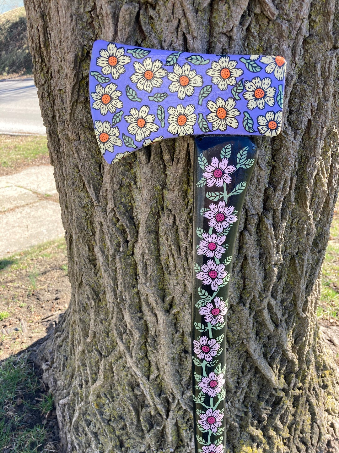 SOLD! Vintage Hand-painted Axe With Floral Design by Dave Hill - Etsy
