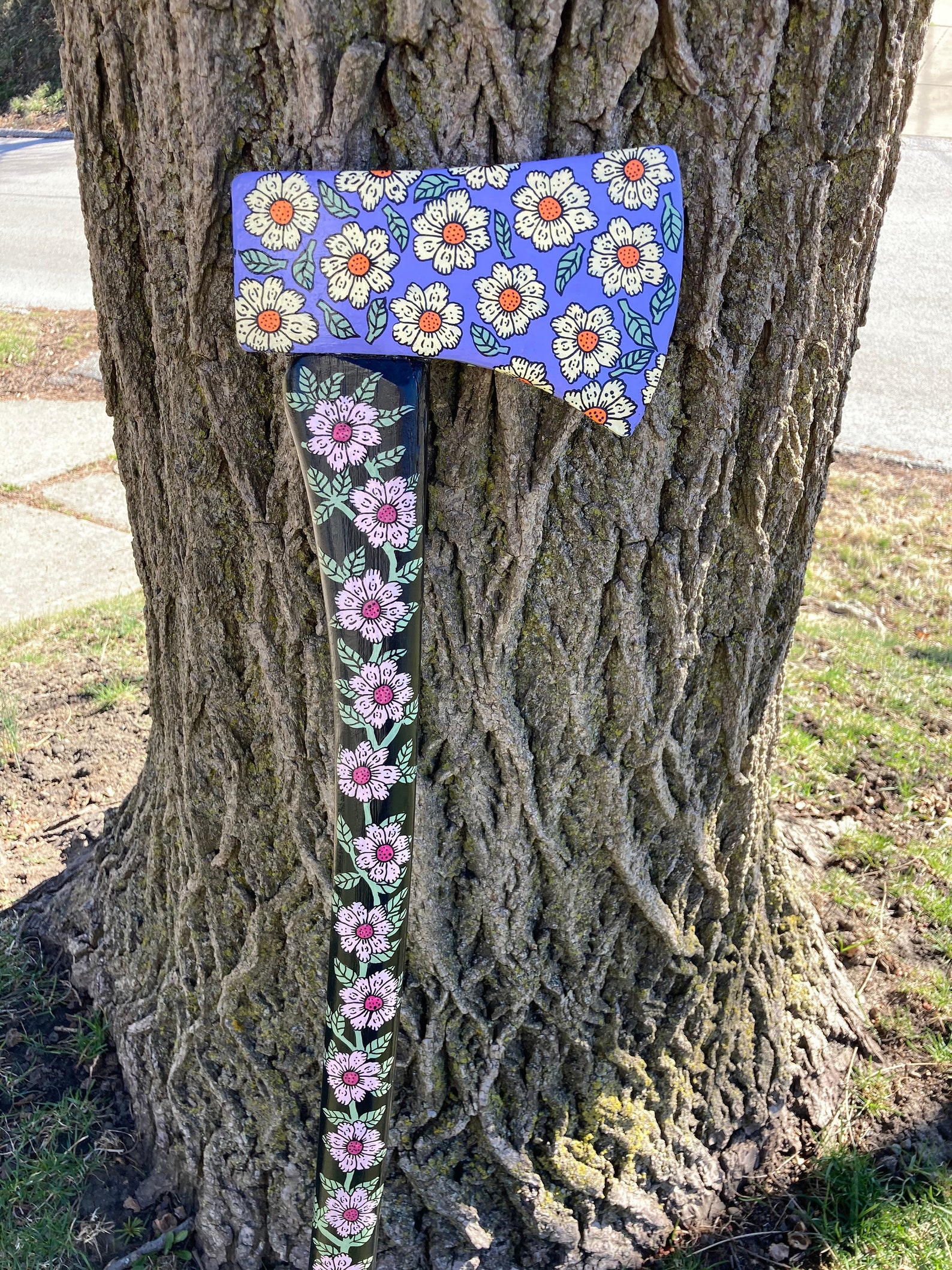 SOLD! Vintage Hand-painted Axe With Floral Design by Dave Hill - Etsy