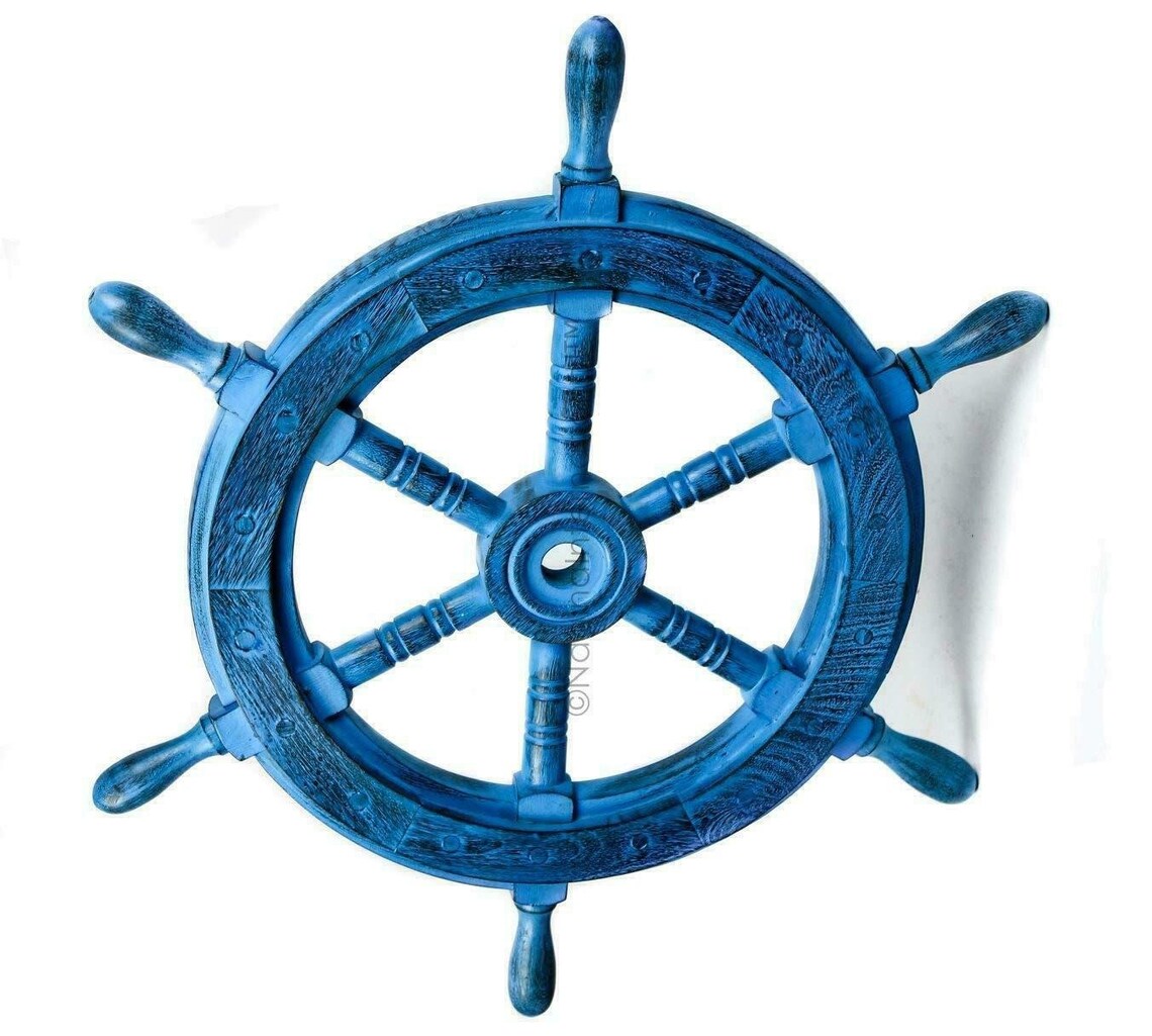 Blue Ship Wheel 18 Rustic Dark Blue Premium Torched | Etsy