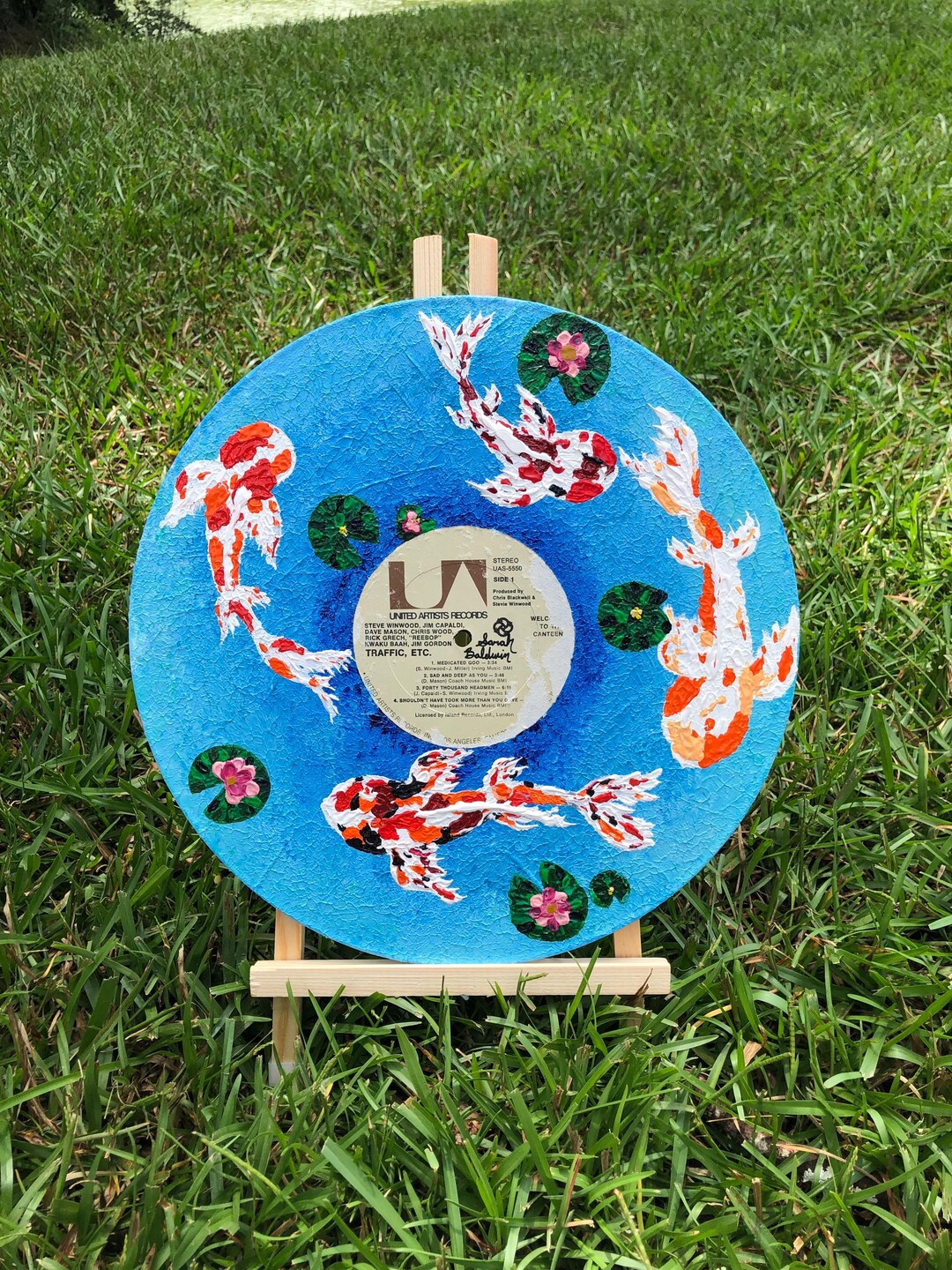 Koi Fish Painted Vinyl Record, Koi Fish Decor, Koi Fish and Water ...