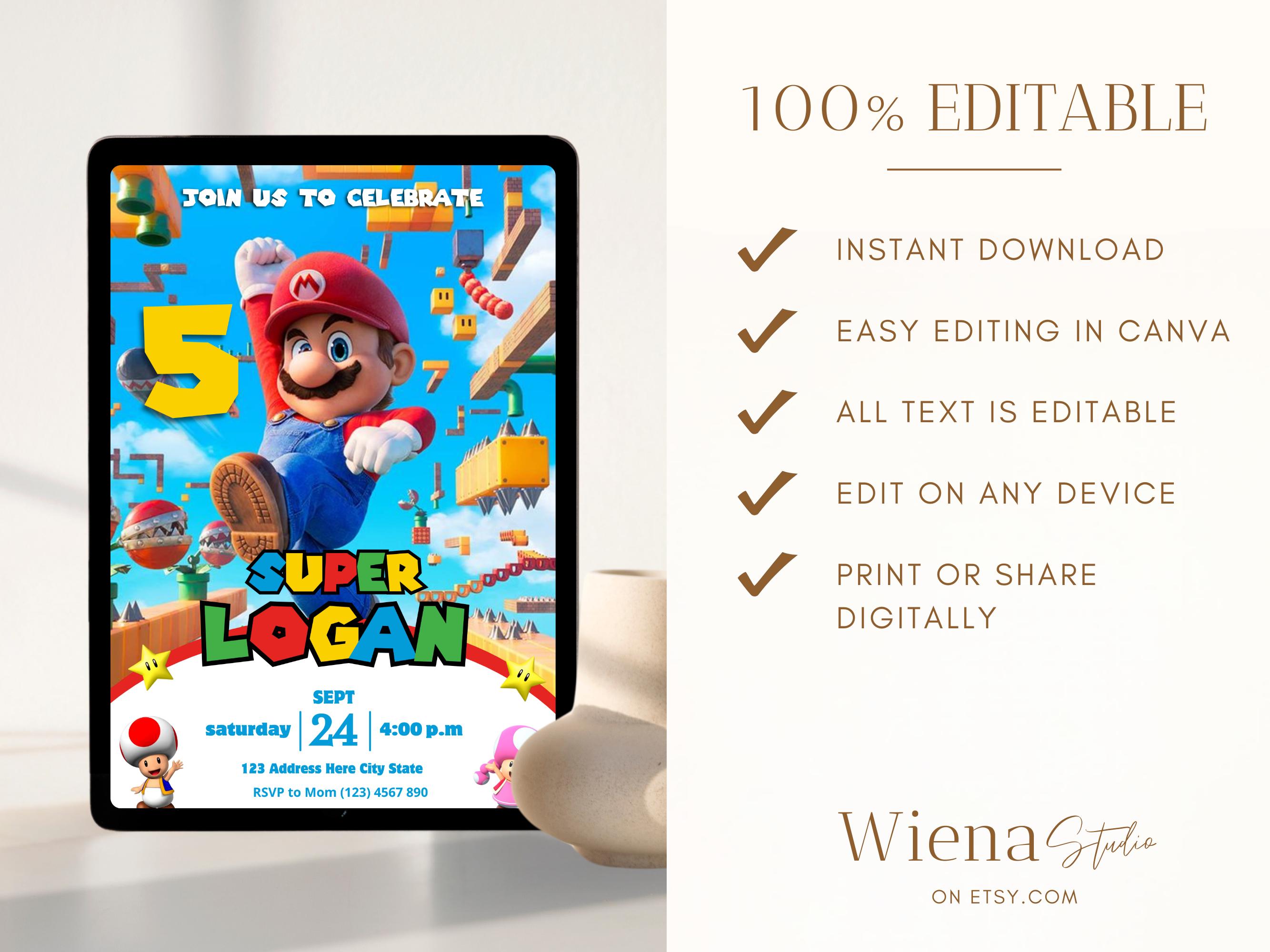 Mario Bros Invite Super Mario Birthday Invitation Super Brothers Boy ...