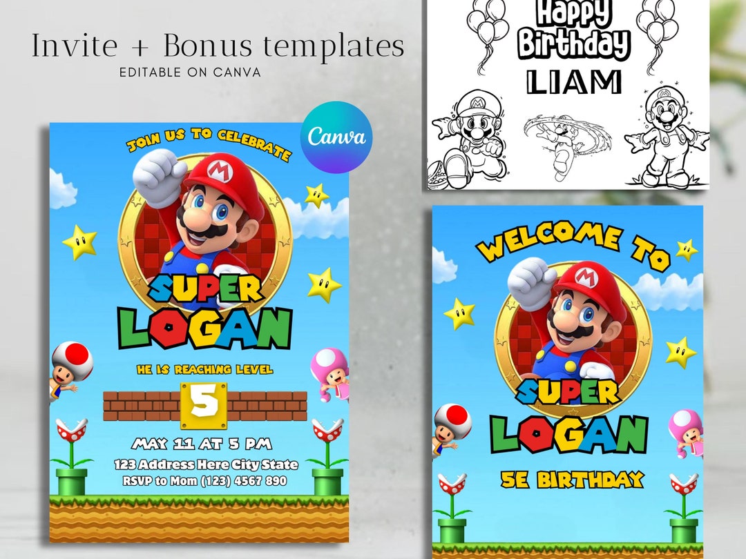Invitación de Mario Bros, Invitación de cumpleaños de Super Mario ...