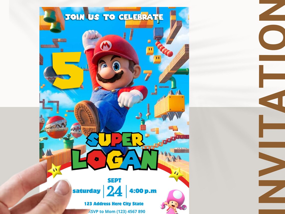 Mario Bros Invite Super Mario Birthday Invitation Super Brothers Boy ...