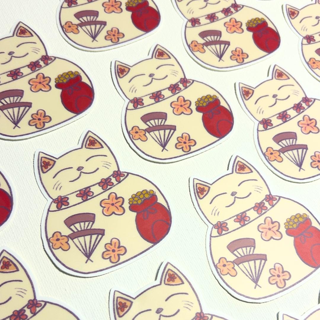 Lucky Cat Sticker | Maneki Neko Cat | Cat Sticker | Vinyl Sticker ...
