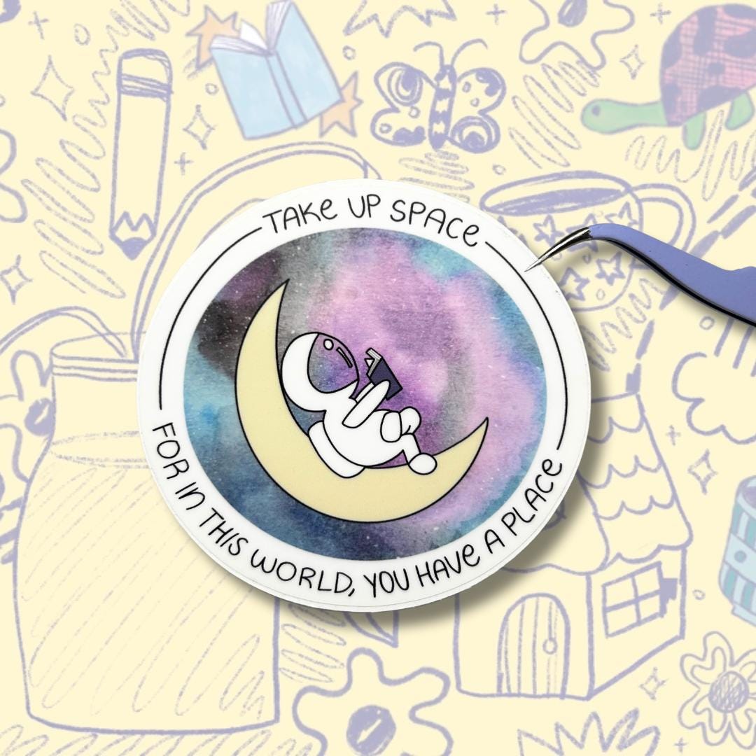 Reader on the Moon Vinyl Sticker | Moon Sticker | Space Sticker | Space ...