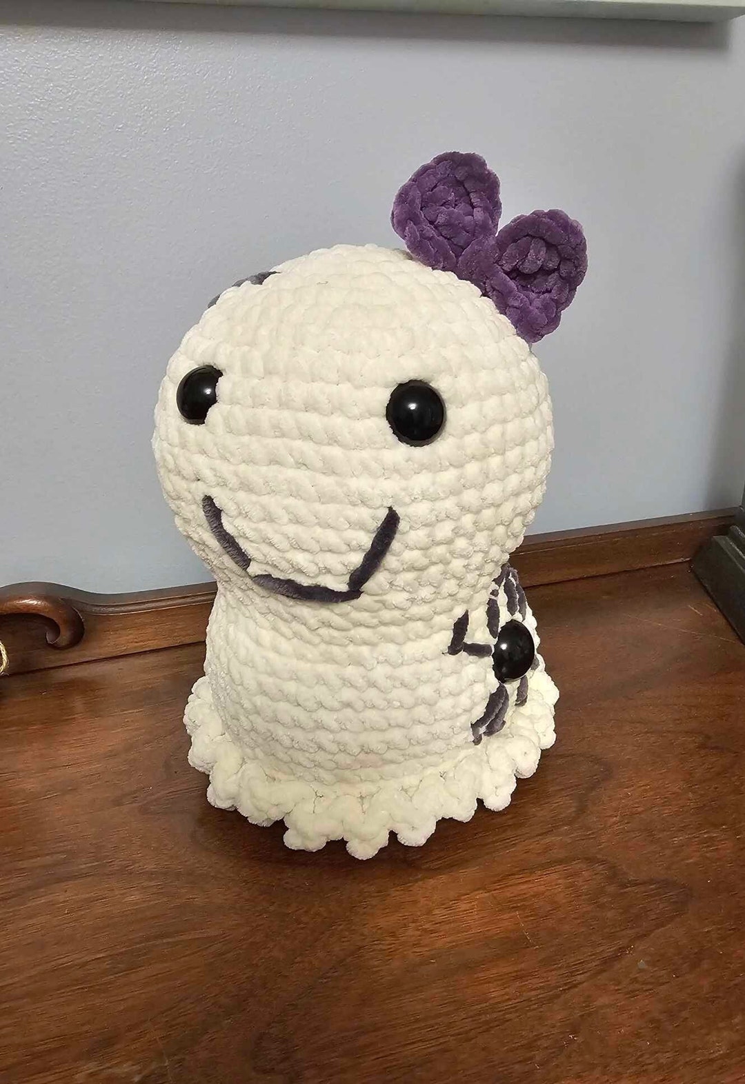 Ghost Crochet Plush With Bow and Spider - Etsy